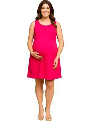 24SEVEN COMFORT APPAREL Maternity Sleeveless Mini Shift Dress - Pink