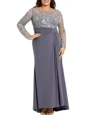 Mac Duggal Embroidered Bodice Jersey Skirt Gown - Charcoal