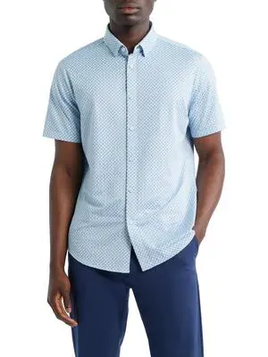 Mizzen+main Halyard Trim Fit Geo Print Short Sleeve Button-up Shirt - Chambray Pinwheel Tile
