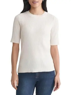 Jones New York Ribbed Short Sleeve Sweater - Jones White
