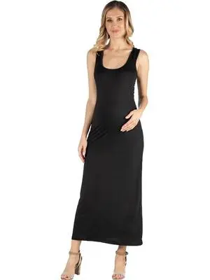 24SEVEN COMFORT APPAREL Maternity Scoop Neck Maxi Dress - Black
