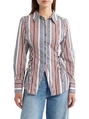 DAMSON MADDER Striped Lace-up Button-up Shirt - Ivory Multi