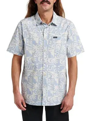 Quiksilver Terra Classic Abstract Print Short Sleeve Stretch Cotton Button-up Shirt - Ashley Blue
