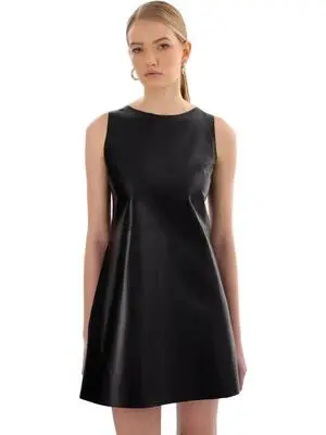 LAMARQUE Lozana Reversible Leather Mini Dress - Black/silver