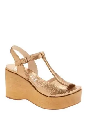 PEDRO GARCIA Domiel Platform Wedge Sandal - Cava Cervo Lame