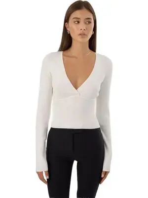 LAMARQUE Rib Knit Long Sleeve Top - Off White