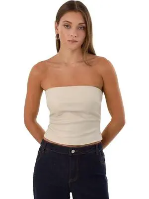 LAMARQUE Giada Faux Leather Strapless Top Bone