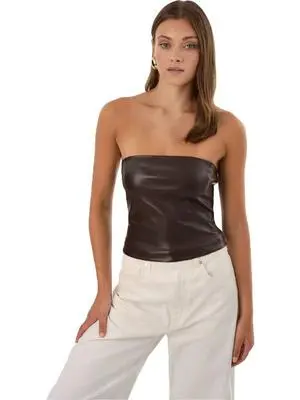 LAMARQUE Giada Faux Leather Strapless Top - Dark Brown