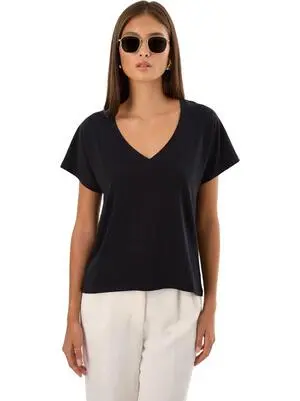 LAMARQUE Nerea Jersey V-neck Tee - Black