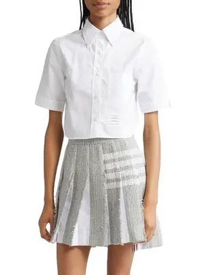 Thom Browne Classic Crop Cotton Poplin Shirt - White