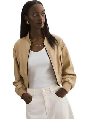 LAMARQUE Cropped Faux Leather Bomber Jacket - Wheat