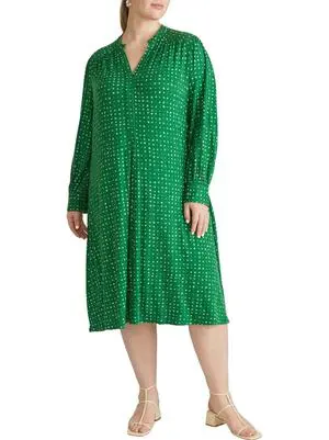 Universal Standard Long Sleeve Liquid Dress Galactic Print In Green