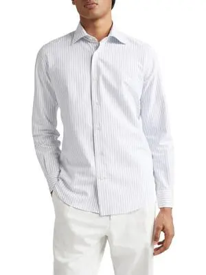 Eleventy Stripe Brushed Oxford Button-up Shirt - 08 Zucchero