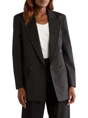 Max Mara Mattia Pinstripe Virgin Wool Blazer - Black/ White