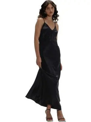 ALAS 100 Silk Slip Maxi Dress - Black