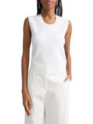 St. John Mixed Stitch Fine Gauge Sleeveless Sweater - Ivory