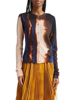 JASON WU Burned Stripe Merino Wool Cardigan - Almond Multi