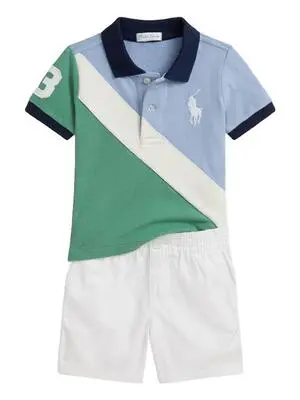 Ralph Lauren Big Pony Piqué Polo & Pull-on Shorts Set - White Multi