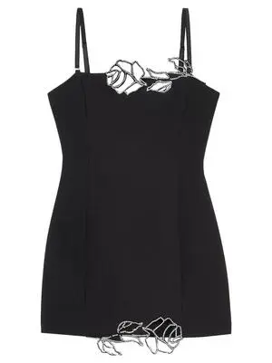 Blumarine Rose-embroidered Mini Dress - Black