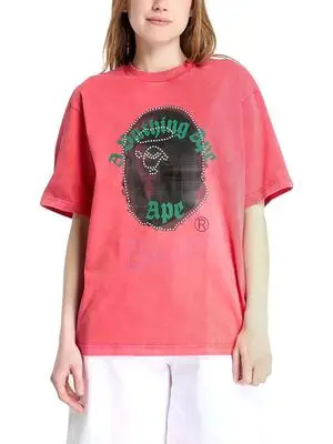 A BATHING APE Ape Head Rhinestone T-shirt - Red
