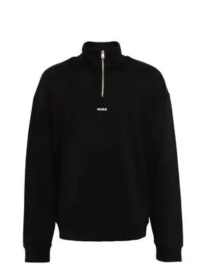 Hugo Zip-neck Logo Print Sweatshirt - Black