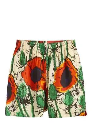 WALES BONNER Poppy-print Elasticated Shorts - Neutrals