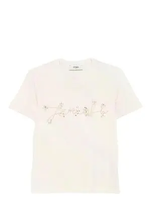 Fendi Sequin-embellished T-shirt - Neutrals