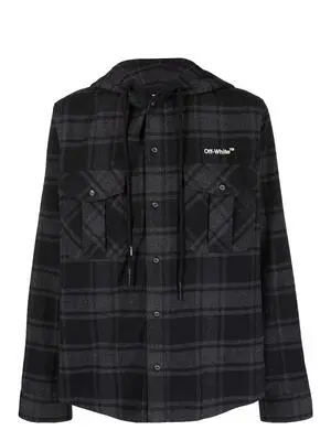 Off-White Off Arrows Check Hooded Shirt Dark - Dark Grey/white