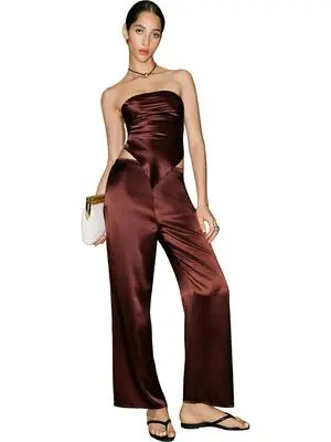 REFORMATION Marisol Silk Two Piece Brown