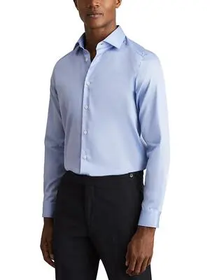 REISS Remote Slim Fit Satin Cotton Shirt - Mid Blue