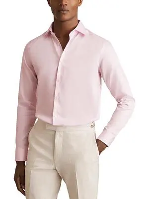 REISS Remote Slim Fit Satin Cotton Shirt - Pink