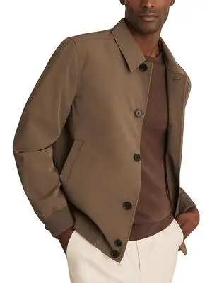 REISS Bobby Regular Fit Tech Bomber Jacket - Chestnut Brown