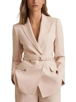 REISS Single Breasted Belted Suit Jacket - Pink