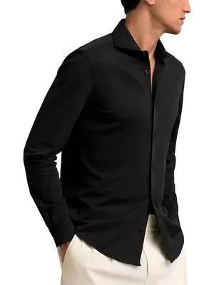 REISS Charge Regular Fit Jersey Button Front Shirt - Black