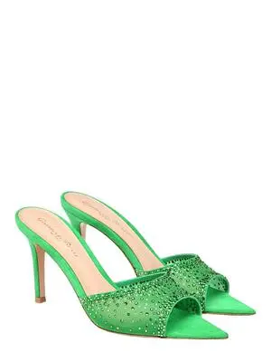 GIANVITO ROSSI Rania Mule 85 Sandals - Green Fabric/suede