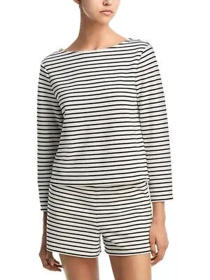 Veronica Beard Hovey Striped Top - Dove/black