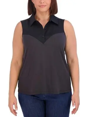 Foxcroft Mixed Media Top - Black