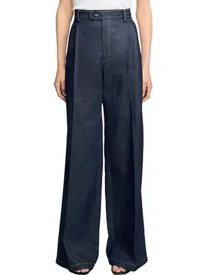 Sandro High-rise Wide Leg Denim Pants - Deep Blue
