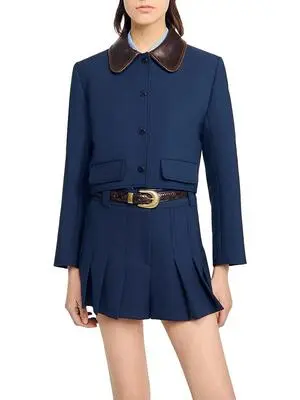 Sandro Cropped Jacket - Navy Blue