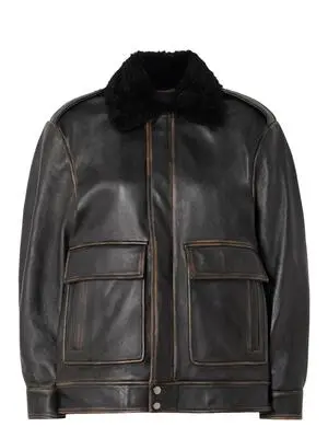 Nour Hammour Drey Distressed Shearling-trimmed Leather Jacket - Black