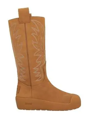 Bally Leather Embroidered Wedge Boots - Camel