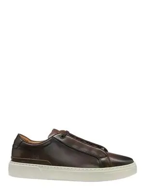 BOSS Brushed Leather Sneakers With Elastic Laces - Brown