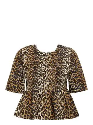 GANNI Leopard Print Smock Blouse Multicolor