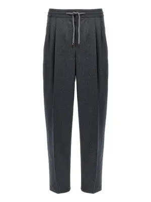 Brunello Cucinelli Flat Front Pleated Trousers - Gray
