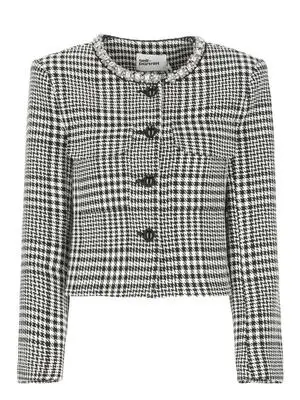 SELF-PORTRAIT Cropped Houndstooth Jacket - Black