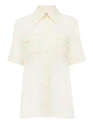 Chloé Chloé Short-Sleeve Blouse In Crêpe De Chine With Painted Floral Print Pristine White
