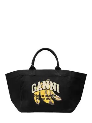 GANNI Xxl Banana Printed Canvas Tote - Black