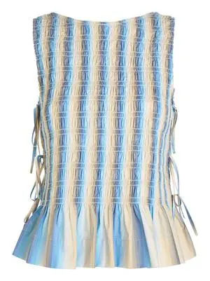 GANNI Ombre Stripe Smocked Cotton-poplin Top - Multicoloured