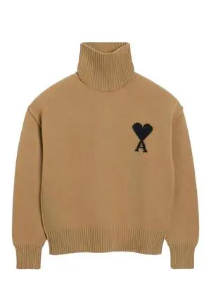 AMI Paris Ami De Coeur Funnel-Neck Sweater Brown