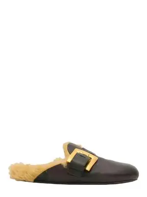 Balmain Faux Fur Leather Mules - Black